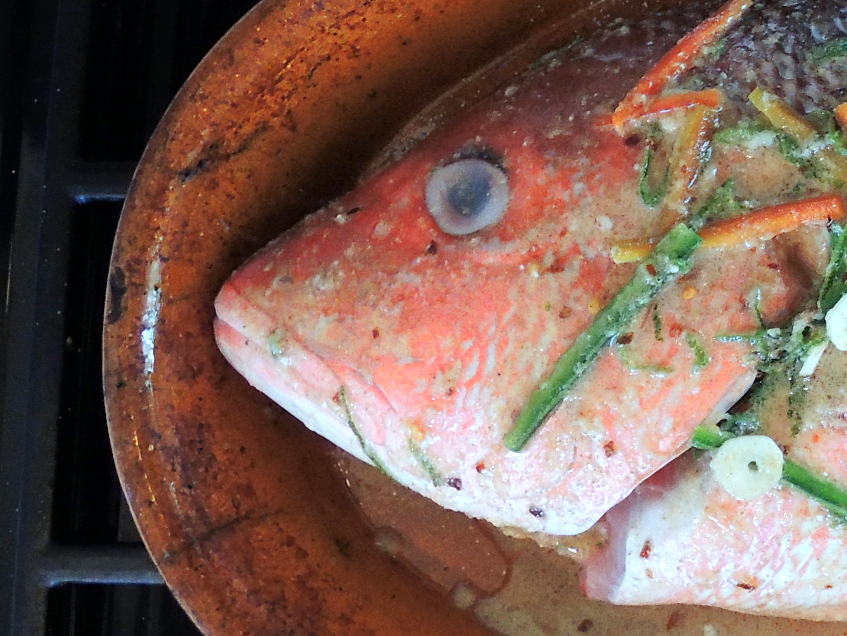 Fish, red snapper, Thai baked whole red snapper with green curry sauce ...